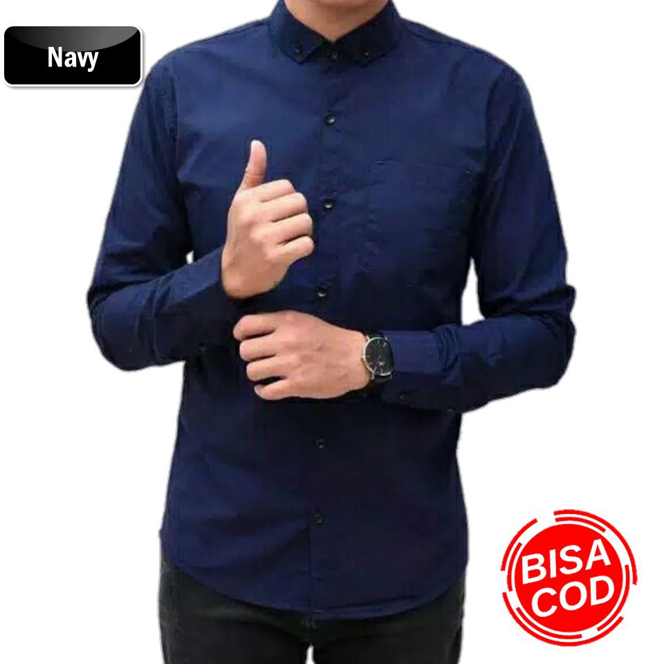 Jual Terhitz kemeja panjang pria cowok gatlemen cowok biru navy dongker ...