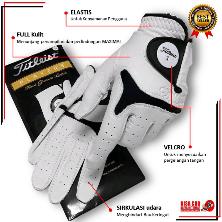 Jual Golf GLOVE Leather warna Putih Kiri / Sarung Tangan Golf Kulit perlengkapan olah raga cowok ...