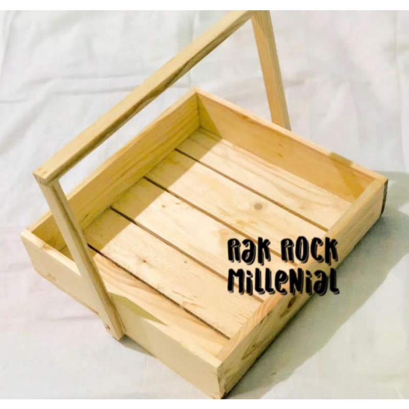 Jual Wooden Box Carrier 33x33x7,5 Keranjang Kayu Serbaguna Gift Box ...
