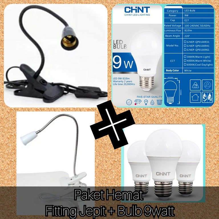 Jual Paket lampu baca belajar Jepit - bulb chint 9watt - arsitek ...