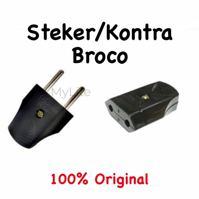 Jual BROCO Steker Gepeng Hitam Male & Female Contra Jek Colokan Listrik ...