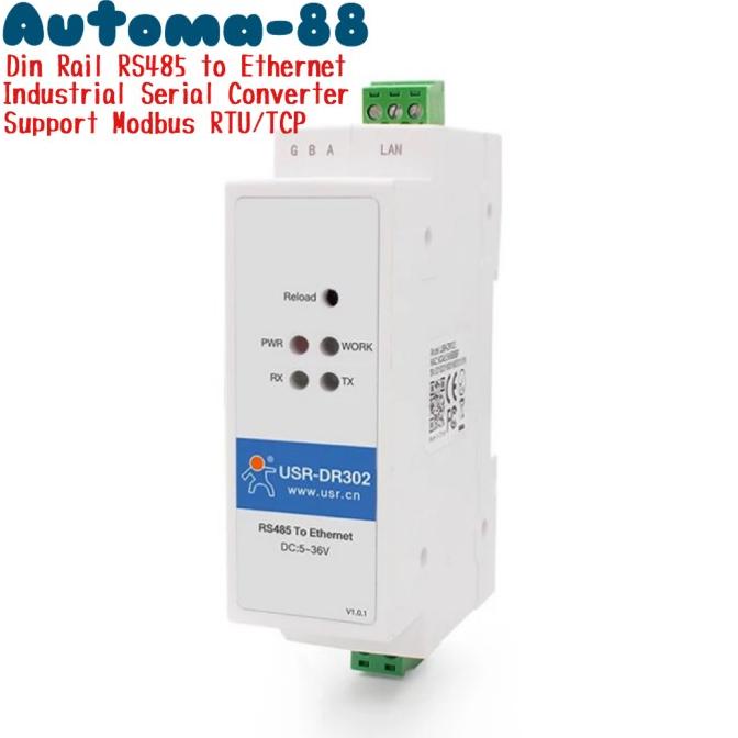 Jual USR-DR302 Din Rail RS485 to Ethernet Converter Support Modbus TCP ...