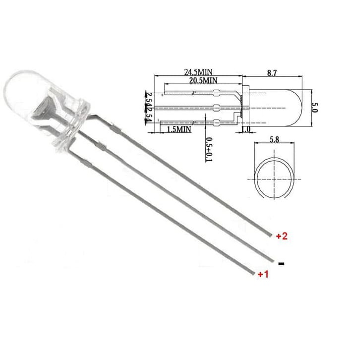 Jual LED BICOLOR 5mm Clear RED BLUE Common Anode 3pin 2 warna Merah ...