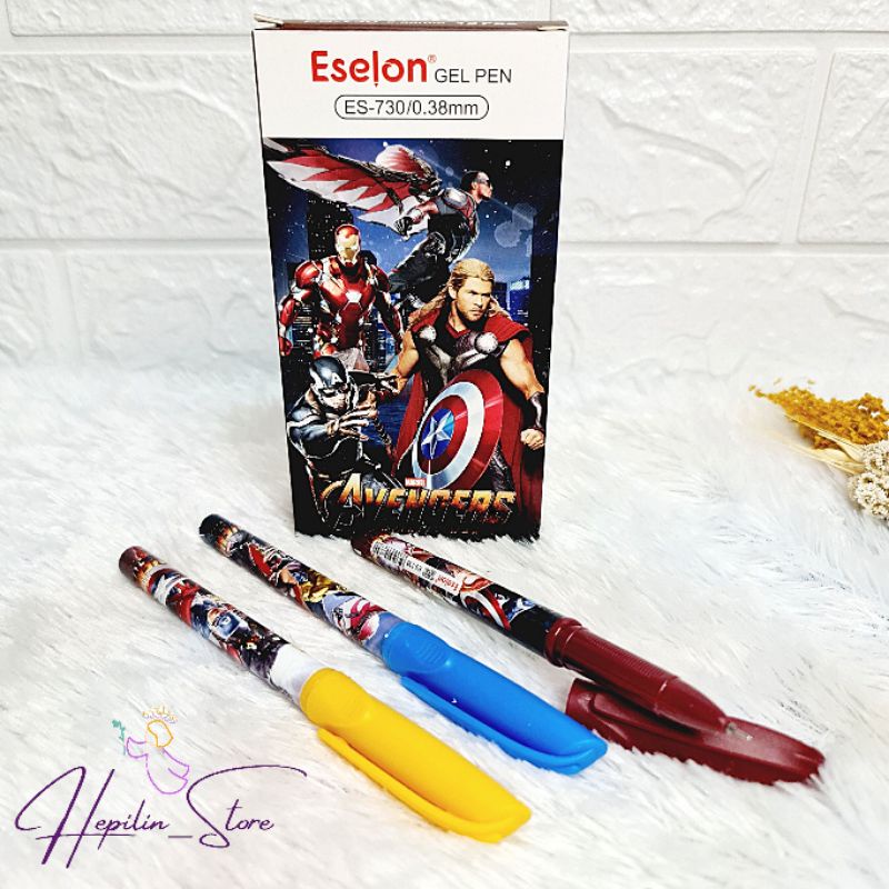 Jual Bolpen Gel Eselon 0.38 mm ( ES-730 ) ECER / Pulpen Avengers Hitam ...