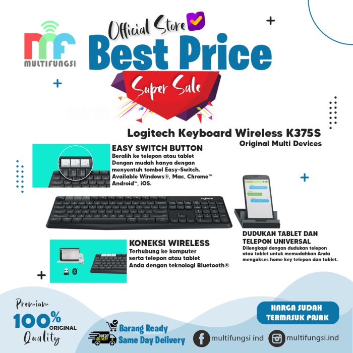 Jual LOGITECH KEYBOARD WIRELESS K375S ORIGINAL MULTI DEVICES / K375 | Shopee Indonesia