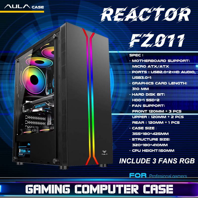 Jual Casing PC Gaming AULA REACTOR FZ011 include 3 fans RGB DUAL STRIP ...