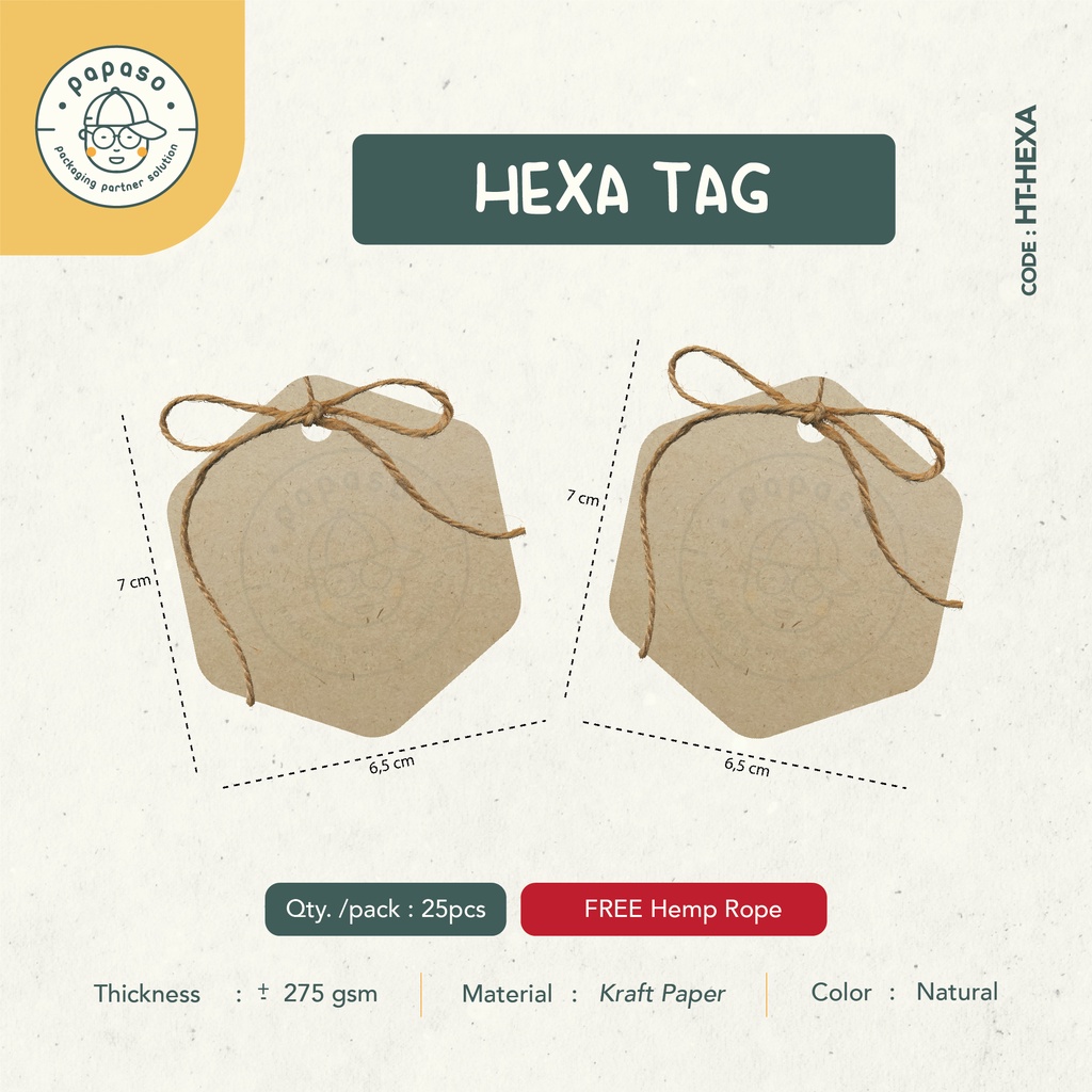Jual Hexa Tag / Hang Tag / Kraft Tag / Tali Rami / 6.5x7cm | Shopee ...