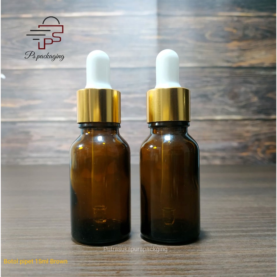 Jual botol pipet 15 ml kaca coklat tebal /botol serum 15ml - ring gold | Shopee Indonesia