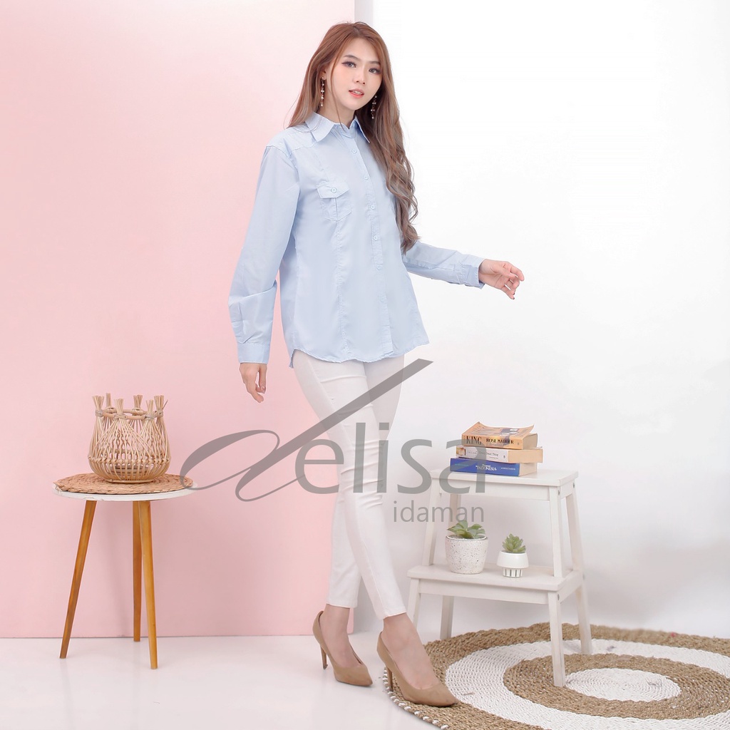 Jual Baju Kemeja Kerja Wanita Polos Hem Lengan Panjang Tangan Skoder ...