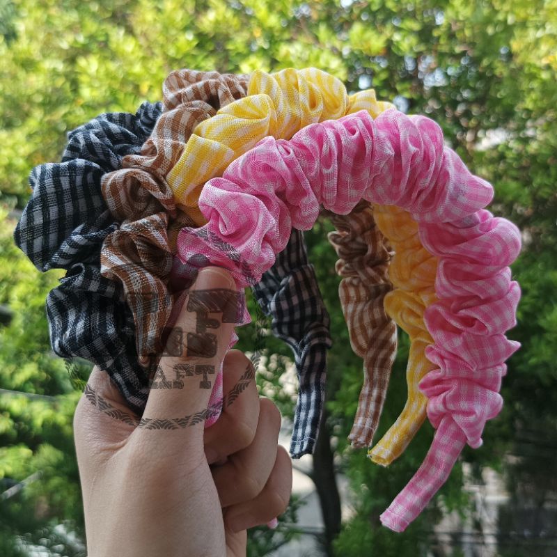 Jual (B5) dlf.craft bando kerut scrunchie korea kotak jaring lucu unik ...