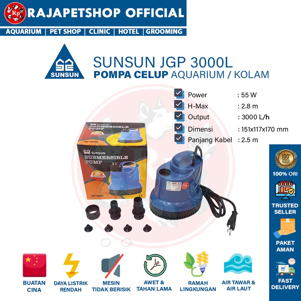 Jual ( POMPA AIR ) SUNSUN JGP 3000 L SUBMERSIBLE WATER PUMP KOLAM ...