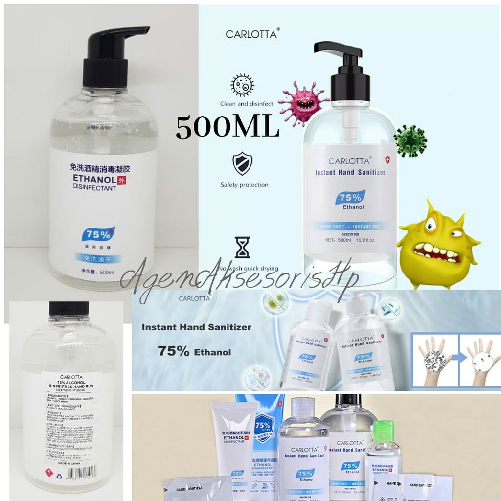 Jual 500ML CARLOTTA BOTOL HS001 75% Ethanol Moisturizing Hand Sanitizer ...