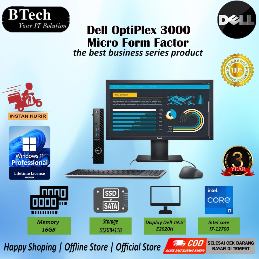 Jual Dell OptiPlex 3000 Micro Intel Core i7-12700 16GB 512GB+1TB W11PRO ...