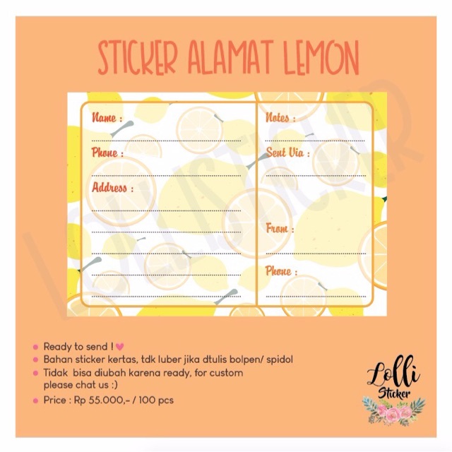 Jual Sticker Alamat / Label Alamat Lemon Label Pengiriman Sticker ...