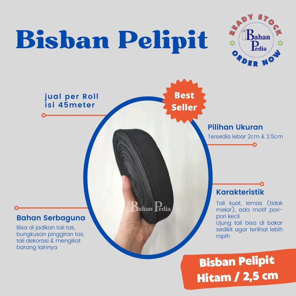 Jual [Roll 45meter] Tali Webbing Bisban Plipit Pelipit 2,5cm 1inch ...
