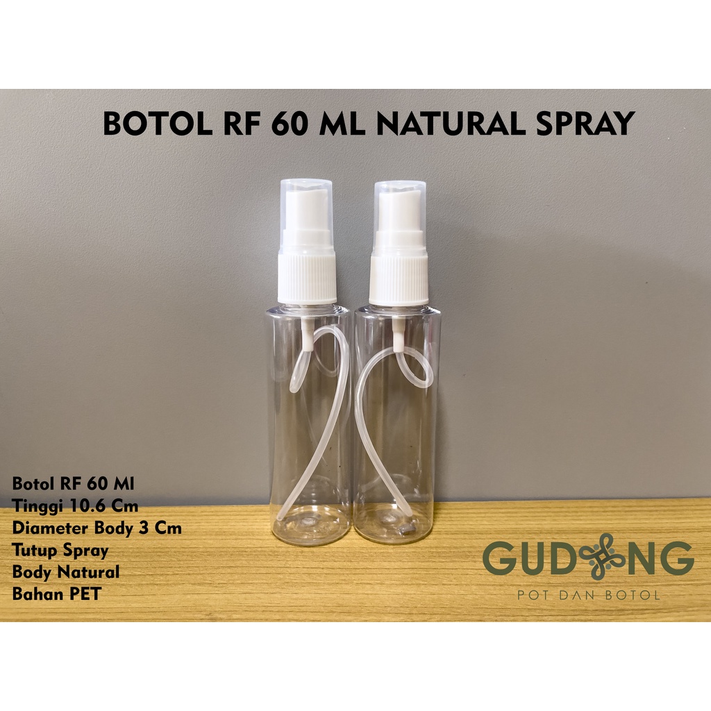 Jual BOTOL PET RF 60 ML BENING - TUTUP SPRAY PUTIH (KEMASAN 1KG 30 PCS ...