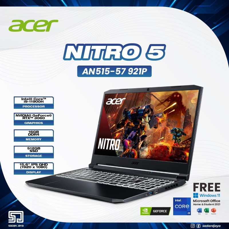 Jual Acer Nitro 5 AN515-57-921P Black [Intel Core i9-11900H, 16GB, 512GB SSD, RTX 3060 6GB, 15.6 ...