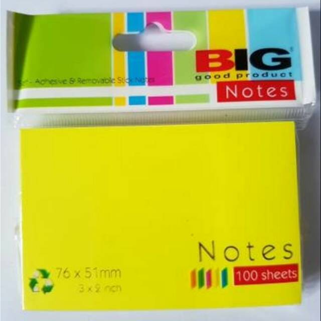 Jual Sticky Notes Memo BIG 76x51mm 3x2inch 100sheets 5 warna | Shopee ...