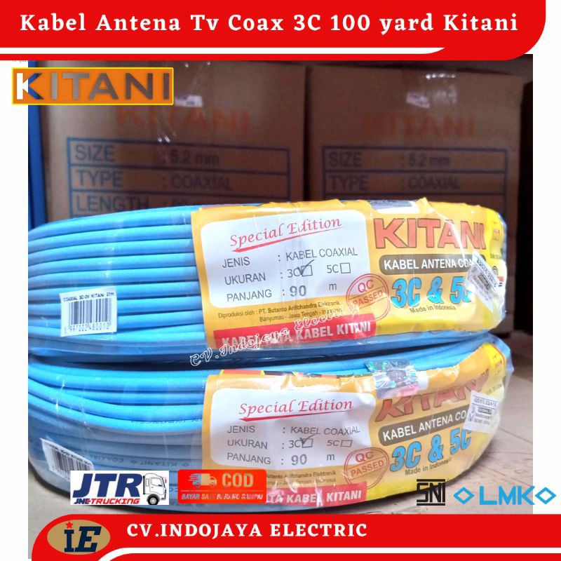 Jual Kabel Antena TV Kitani Coaxial 3C Kabel Panjang 100yard/90 Meter Kabel Antena Kabel antena ...