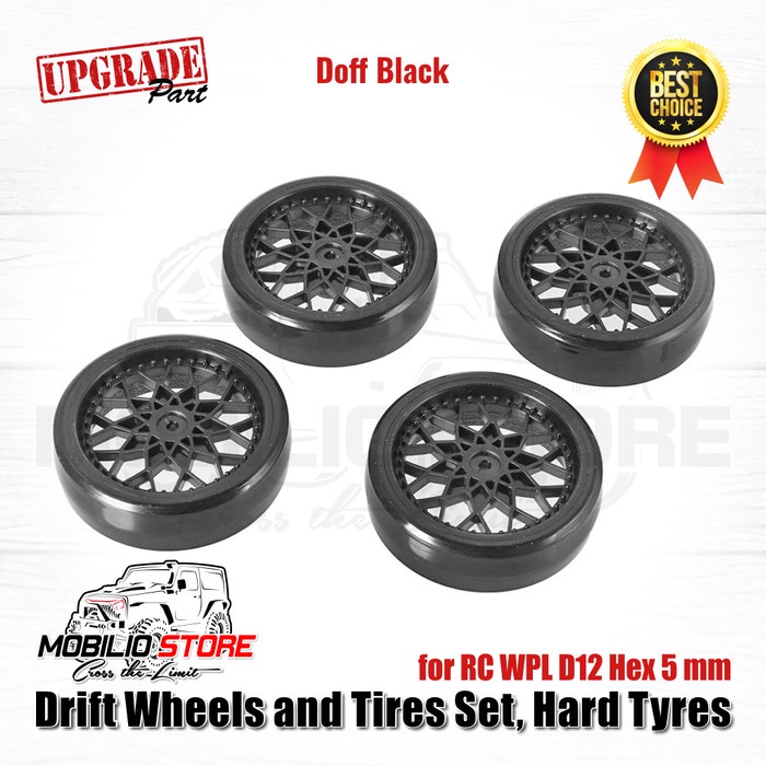 Jual Ban Drift Wheels and Tires Set, Hard Tyres for RC WPL D12 Hex 5 mm ...
