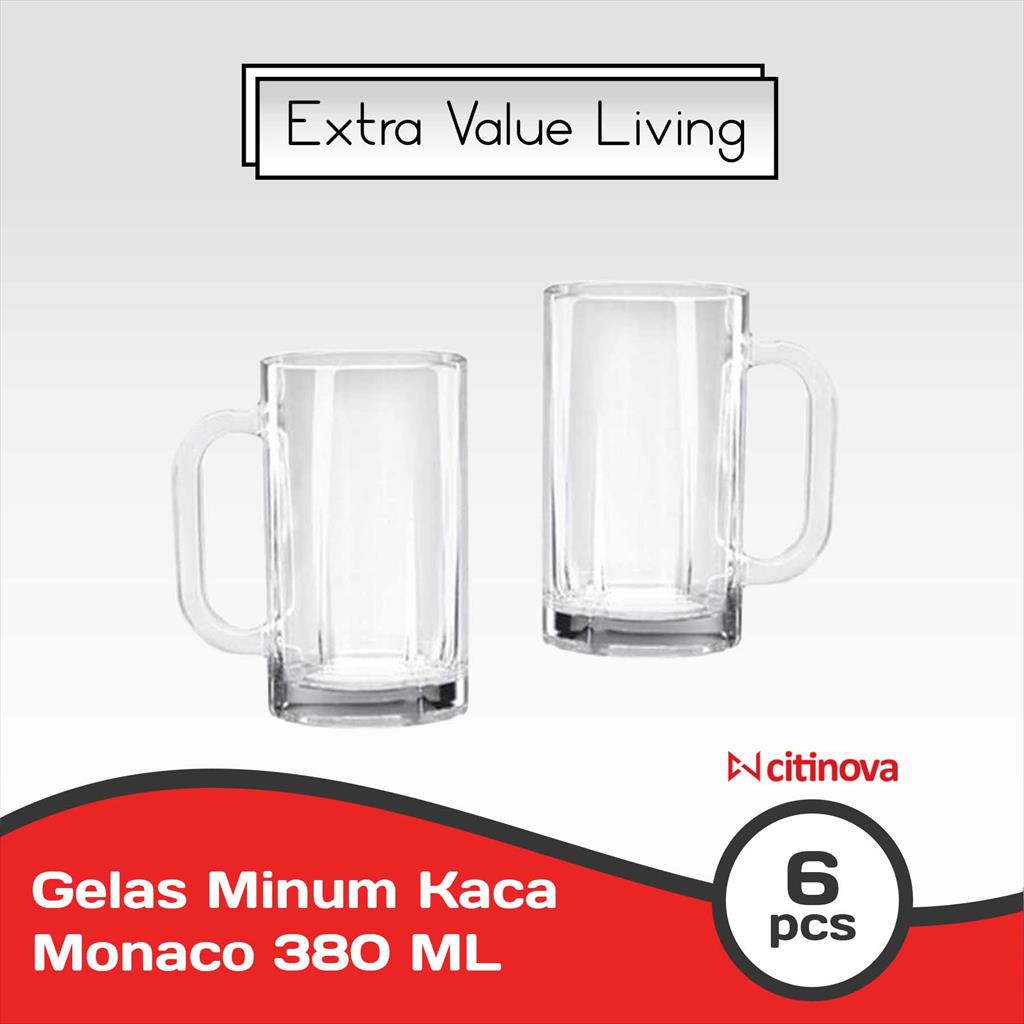 Jual CITINOVA Gelas Kaca Set Gelas Minum Besar Monaco 6 Pcs 380 ML ...