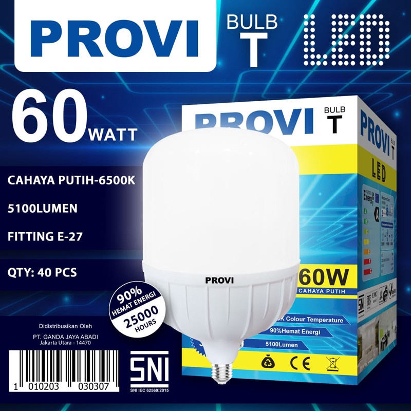 Jual BOHLAM BOLA LAMPU PROVI 60W 60WATT GARANSI 1 TAHUN SANGAT TERANG LED KAPSUL CAPSULE ...