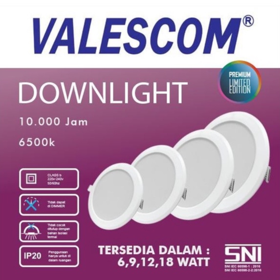 Jual Lampu Downlight LED Bulat Valescom 6w 9w 12w 18w 6 watt 9 watt 12 ...