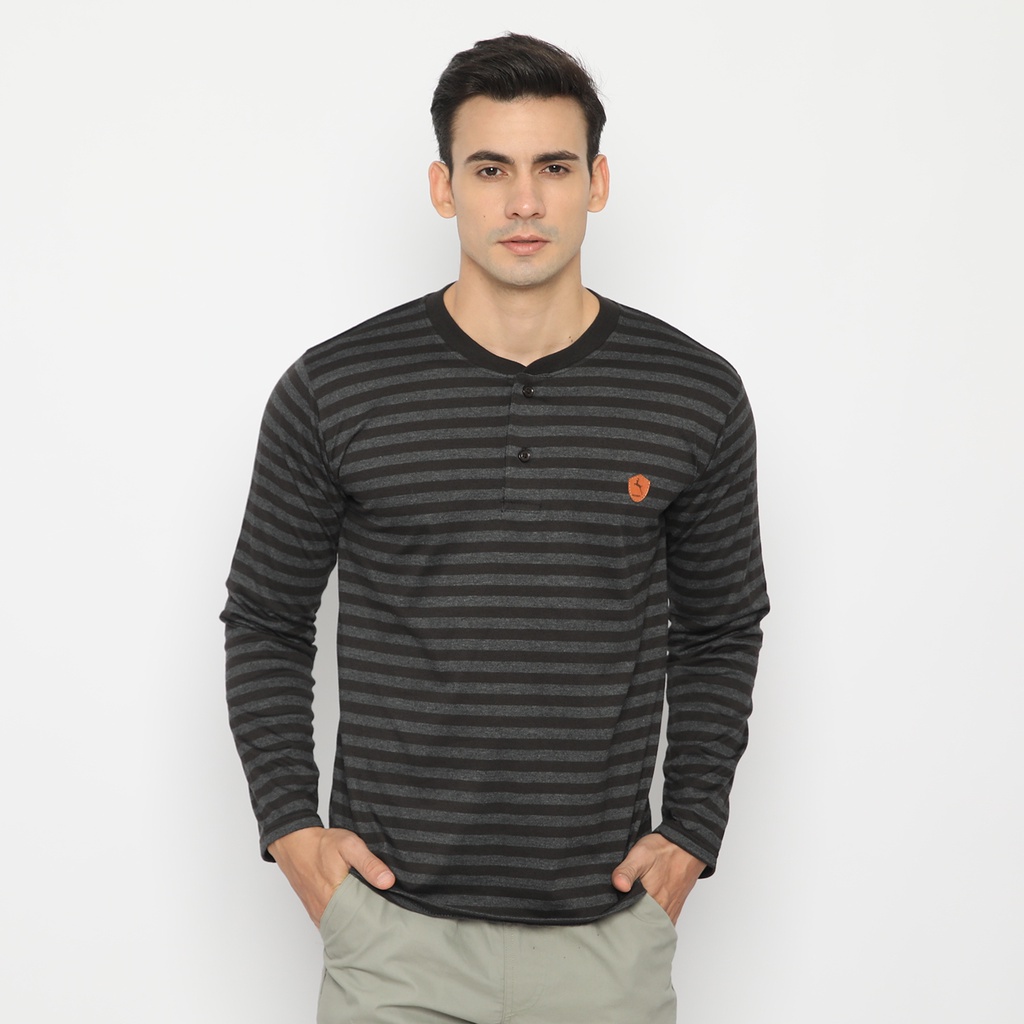 Jual ROMP T-Shirt Stripe Pria Kancing Lengan Panjang - Klep Black Grey ...