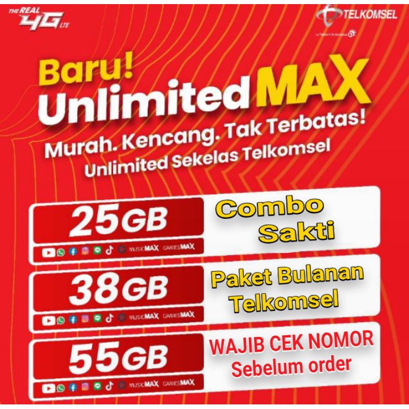Jual Paket Data Internet Kuota Unlimited Telkomsel Unlimited Combo Sakti Bulanan Murah (Wajib ...