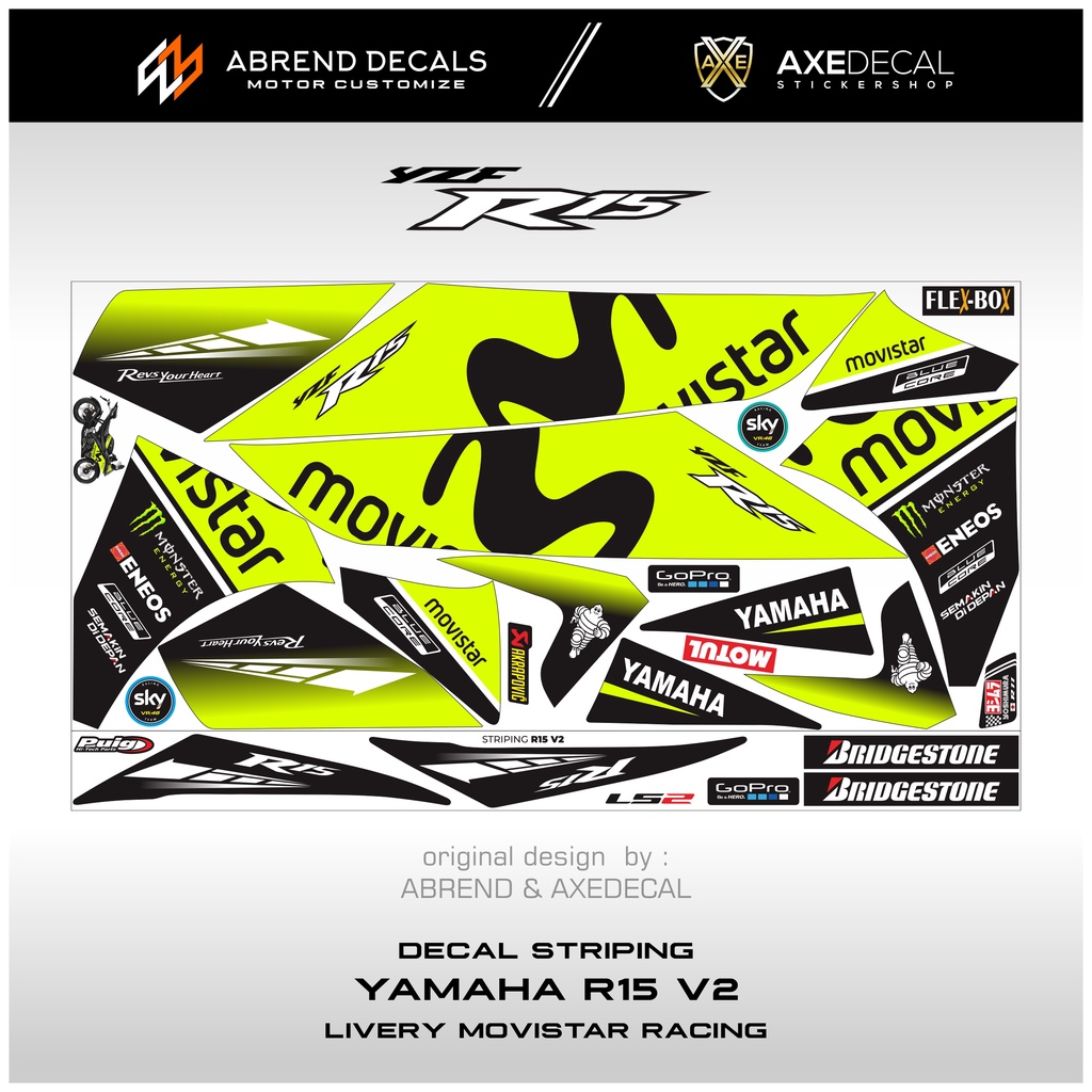 Jual Striping Yamaha R15 V2 Movistar / Stiker Motor R 15 V2 Desain ...