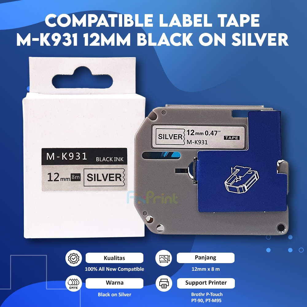 Jual mpatible Label Tape M-K931 12mm Black On Silver, Casette MK 931 ...