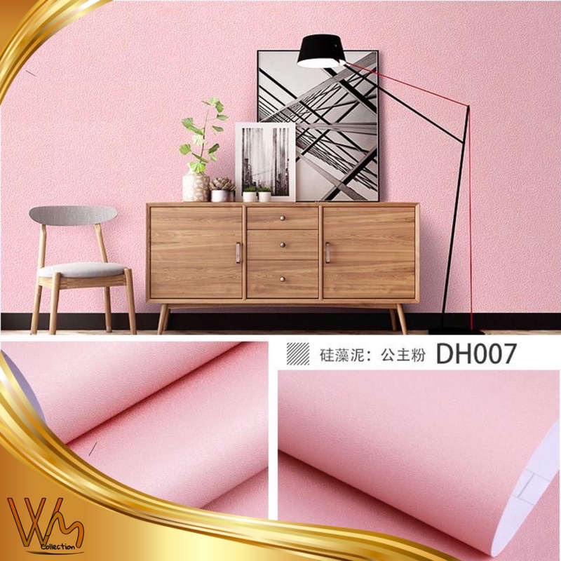 Jual Wallpaper Dinding Sticker Motif Polos Pink 45cm x 100cm ...