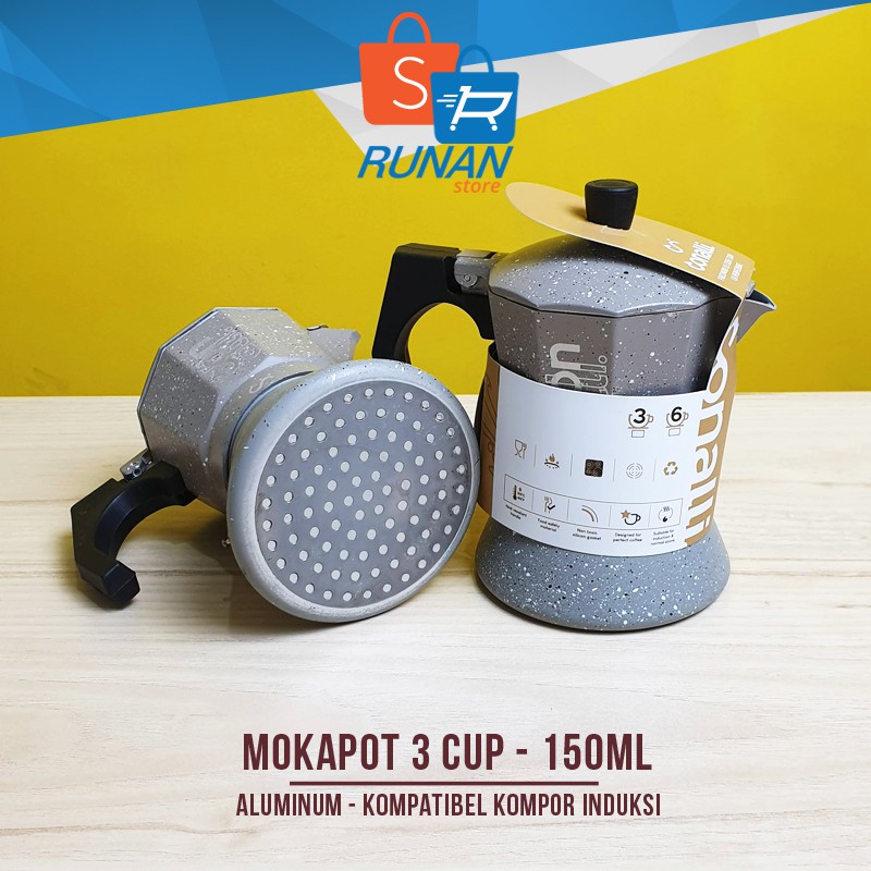 Jual Mokapot Kompor Induksi 3 cup 150ml - Moka Pot Induksi 3cup Conalli Abu | Shopee Indonesia