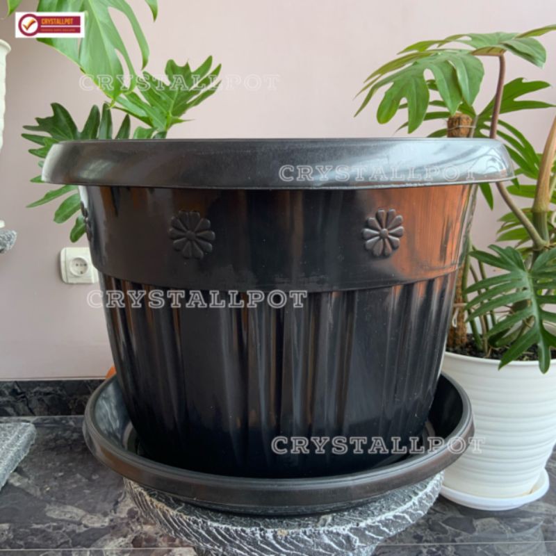 Jual POT BUNGA TANAMAN PLASTIK GRACE 40 HITAM KUPING BAHAN TEBAL ...