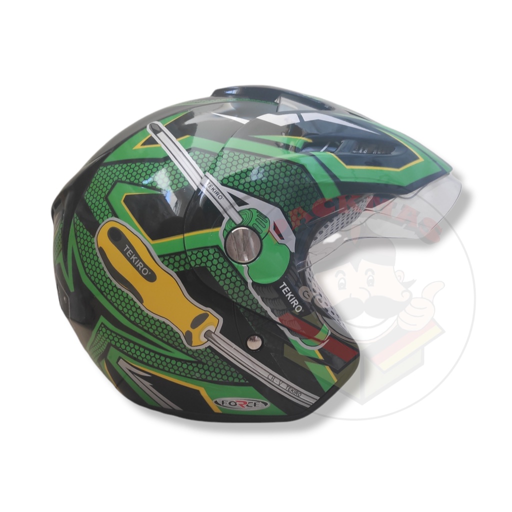Jual TEKIRO Helm Motor Half Face SNI Warna Dasar Hijau Motif 4 Alat ...
