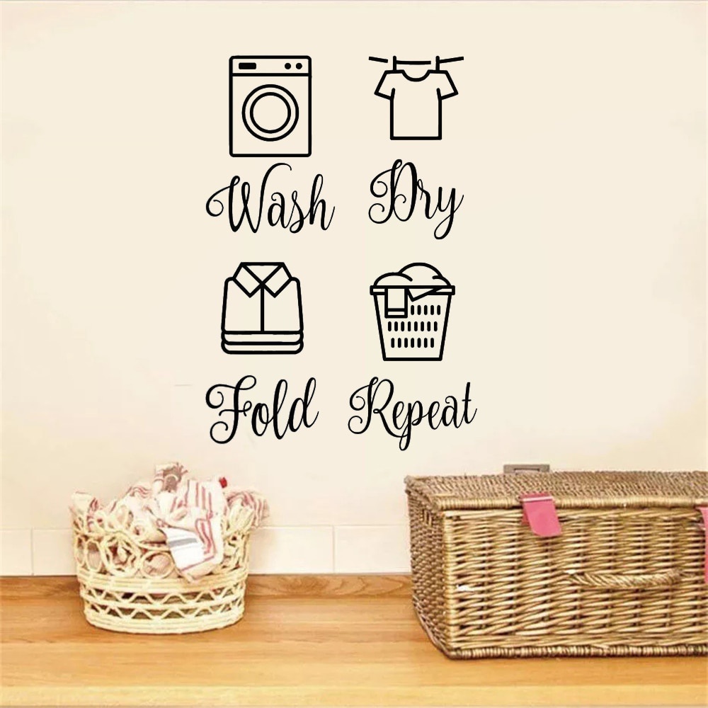 Jual Stiker Dinding Laundry Wash Dry Fold Repeat Decals Removable Vinyl ...