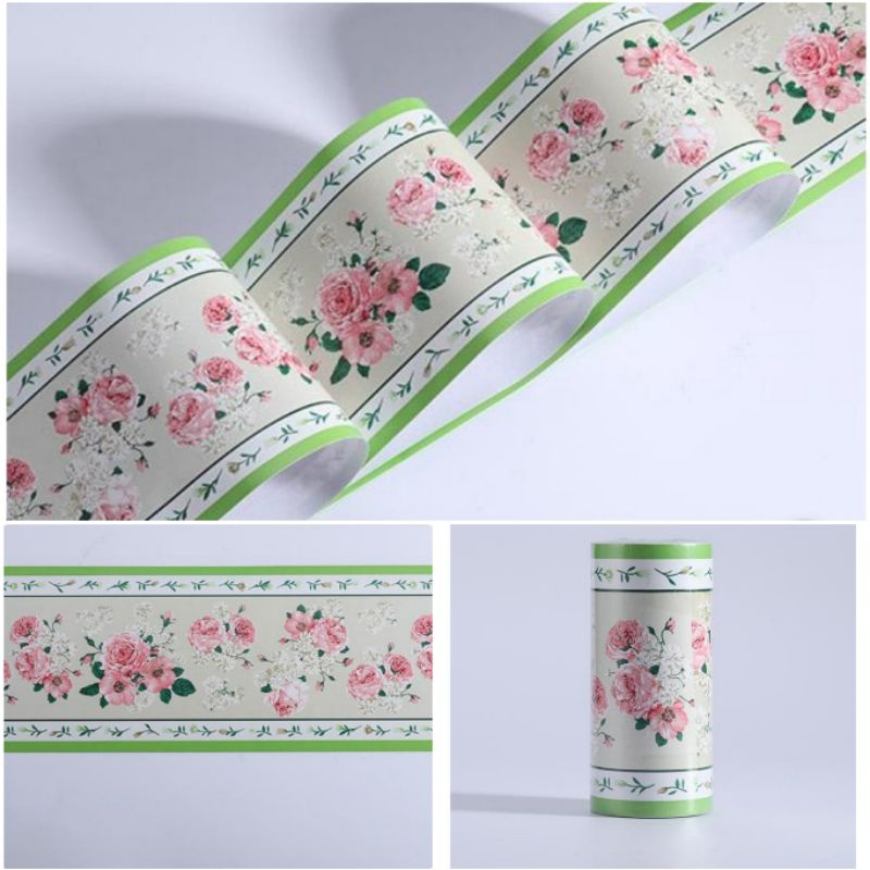 Jual wallborder sticker /list wallpaper/pembatas motif bunga ijo ukuran ...