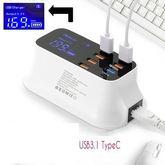 Jual Smart Fast Charging 8 Port charger USB Led Display with 1 Type C ...