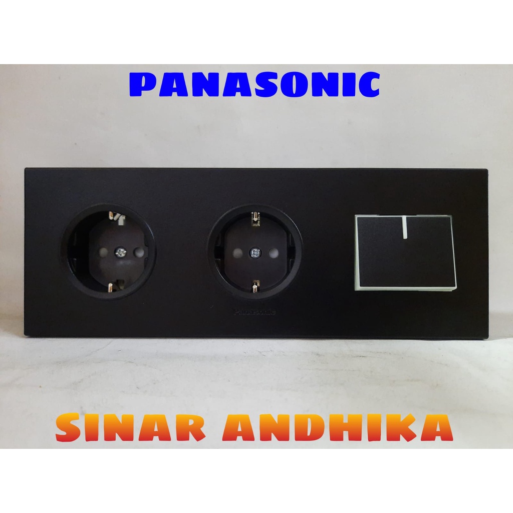Jual STOP KONTAK DOUBLE + SAKLAR ENGKEL LEBAR HITAM PANASONIC WESJP ...