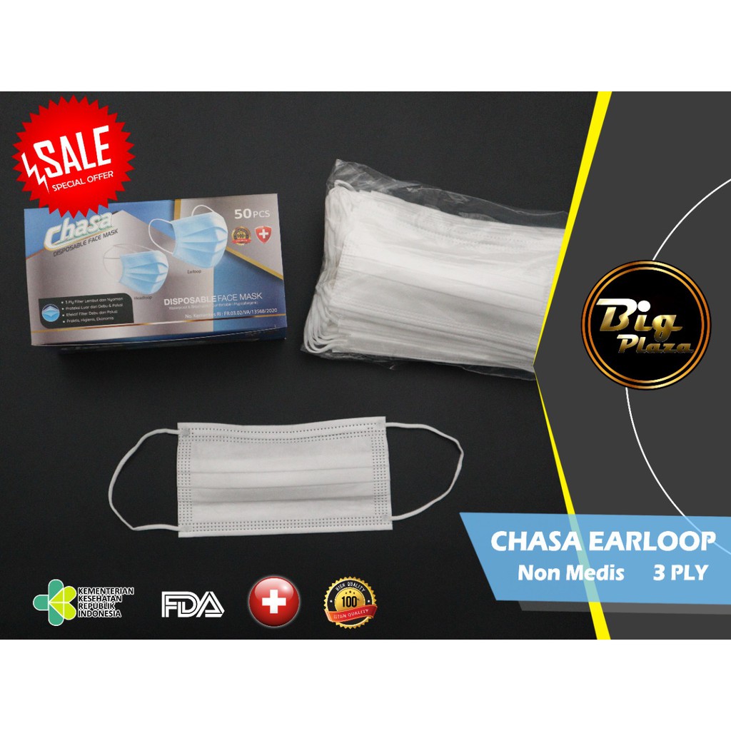 Jual Masker Chasa Earloop 3ply isi 50 Pcs Chasa Emboss - Big Plaza ...