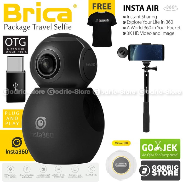 Jual Brica B-PRO Insta360 Camera HD3K VR Insta 360 USB Type-C Free Tongsis | Shopee Indonesia
