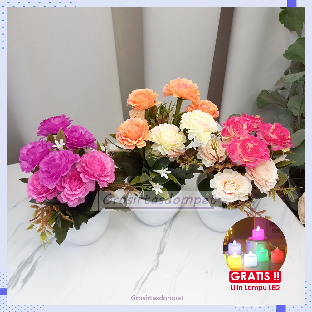 Jual Bunga Mawar Besar Set Pot Tanaman Hias Plastik Artificial Dekorasi ...