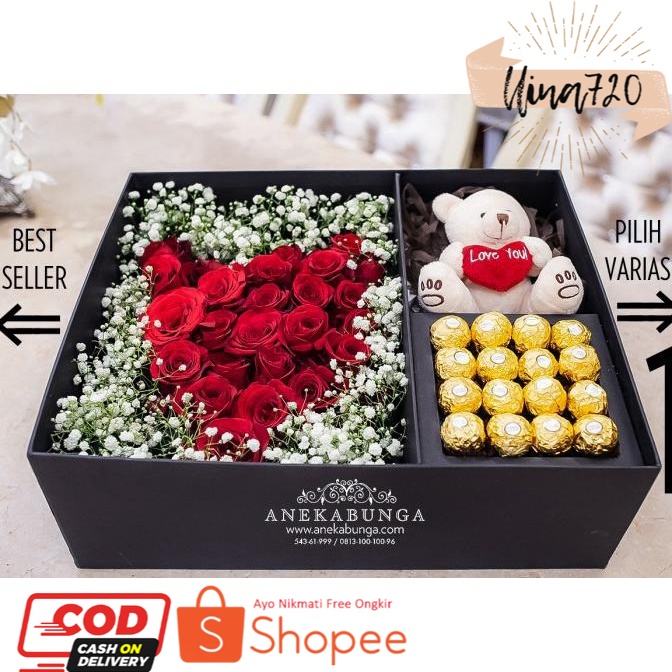 Jual Rangkaian Bunga Kotak Mawar Asli Fresh Rose Flower Box Ultah ...