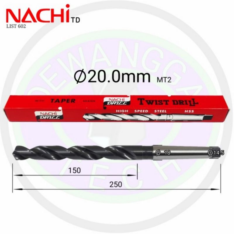 Jual Nachi 20.0mm taper shank mt2 mata bor besi 20mm tirus mt 2 twist drill hss 20 mm conus ...
