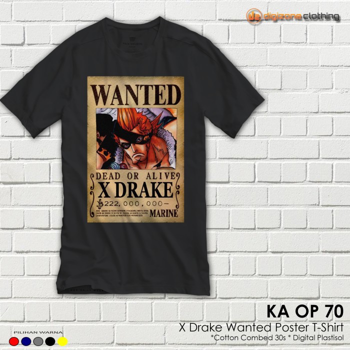 Jual Kaos One Piece Anime X Drake Worst Generation Wanted Poster KA OP ...
