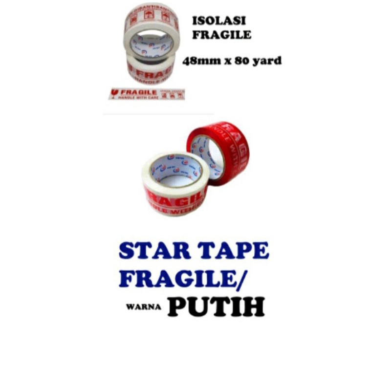 Jual Lakban / Isolasi FRAGILE Merah / FRAGILE Putih 80 Yard Fragile ...