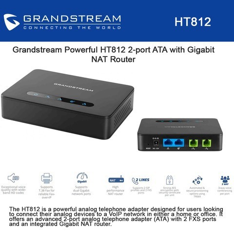 Jual Grandstream HT812 HT-812 - 2FXS SIP ATA with Dual Gigabit NAT ...