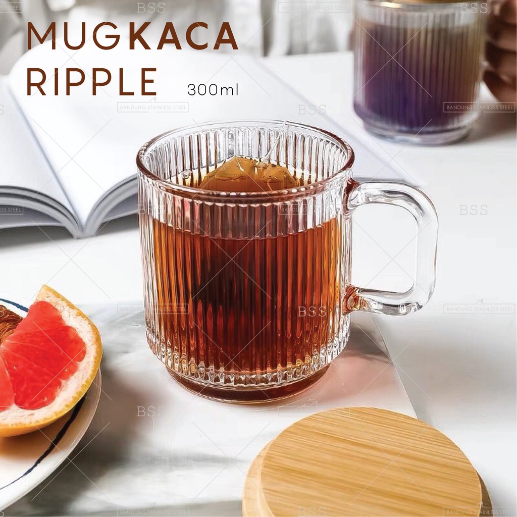 Jual Mug Kaca Minum Ripple Cangkir Gelas Kaca 350ML Glass Kopi Jus ...