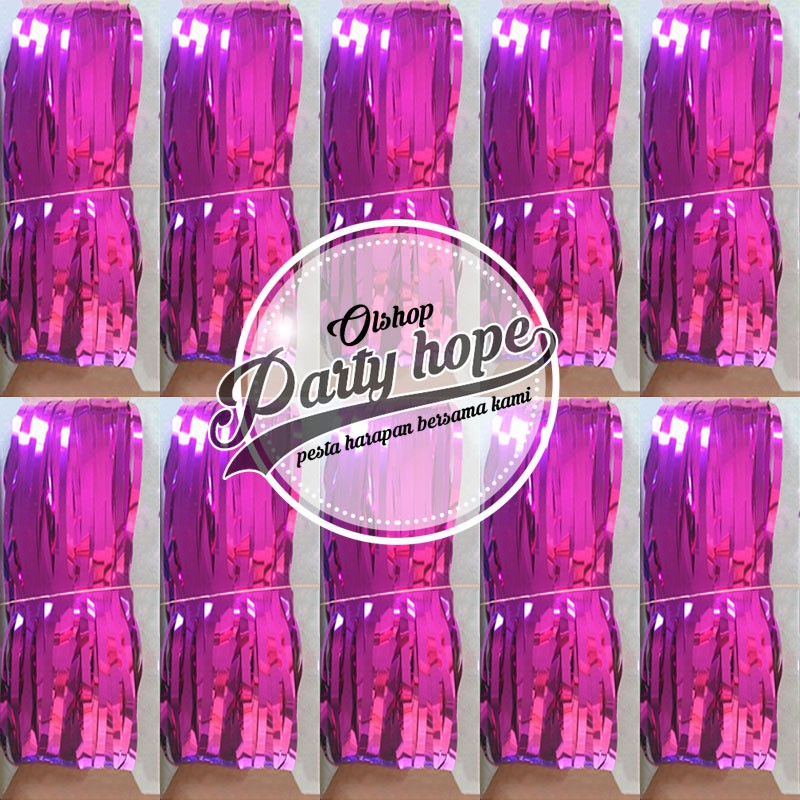 Jual tirai foil pink tua / backdrop pink / foil fringe curtain ...