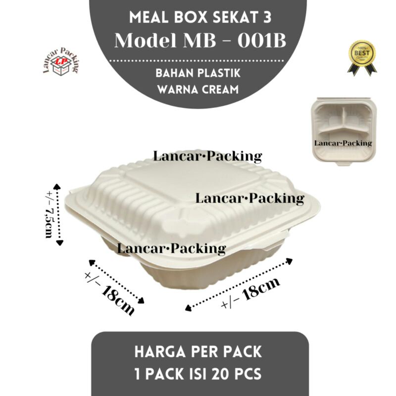 Jual Meal Box Plastik Sekat 3 (Merak MB 1B) warna Cream / Kotak makan ...